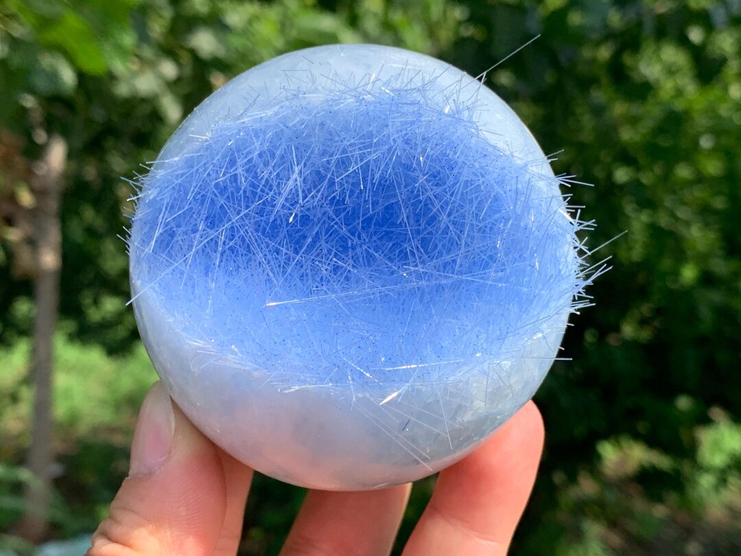 Blue Calcite Crystal Ball: Goethite Quartz Sphere, Energy Healing Stone ...