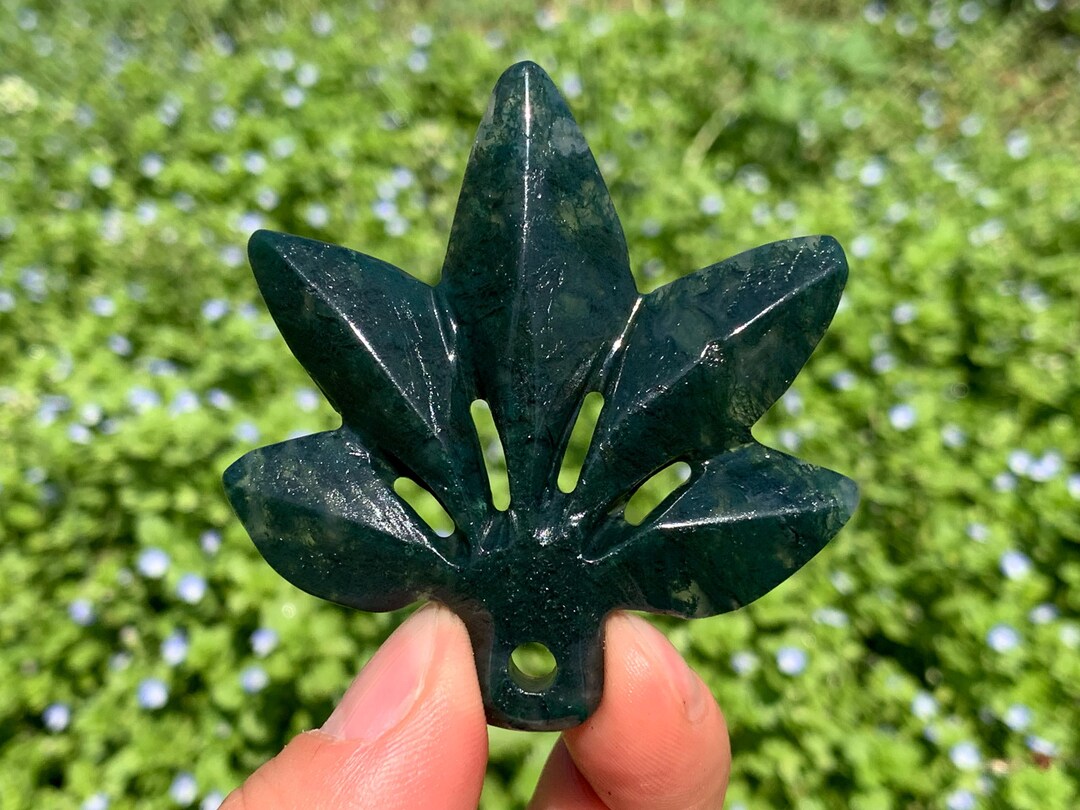 Aquatic Agate Maple Leaf Pendant: Hand Carved Crystal Gift - Etsy