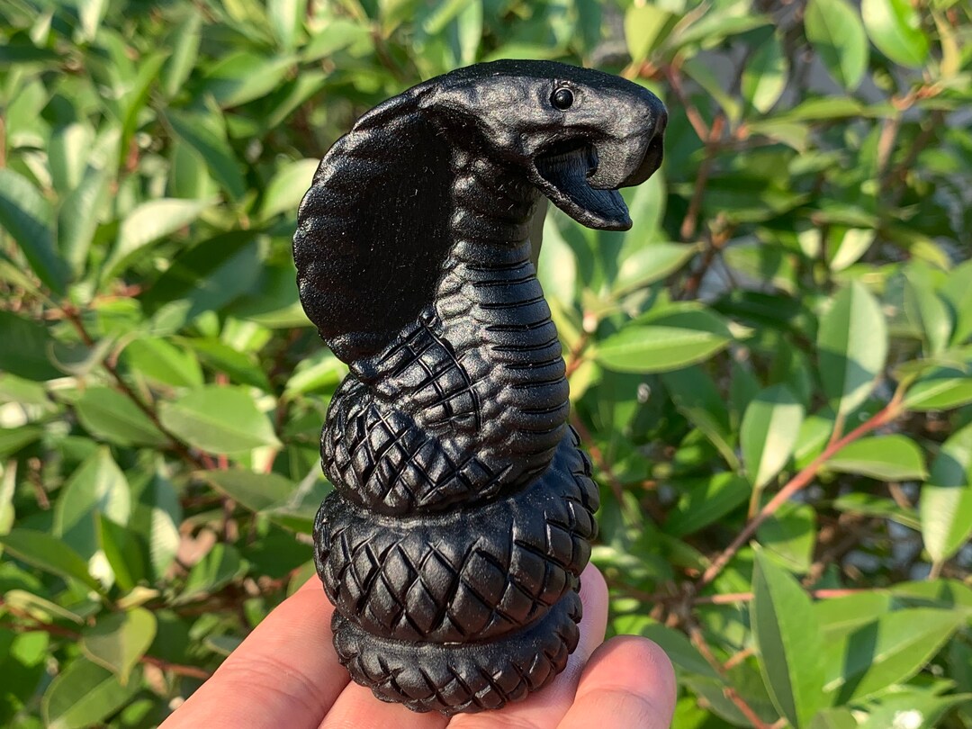 Natural Obsidian Crystal Snake: Hand Carved Cobra Skull Decor - Etsy