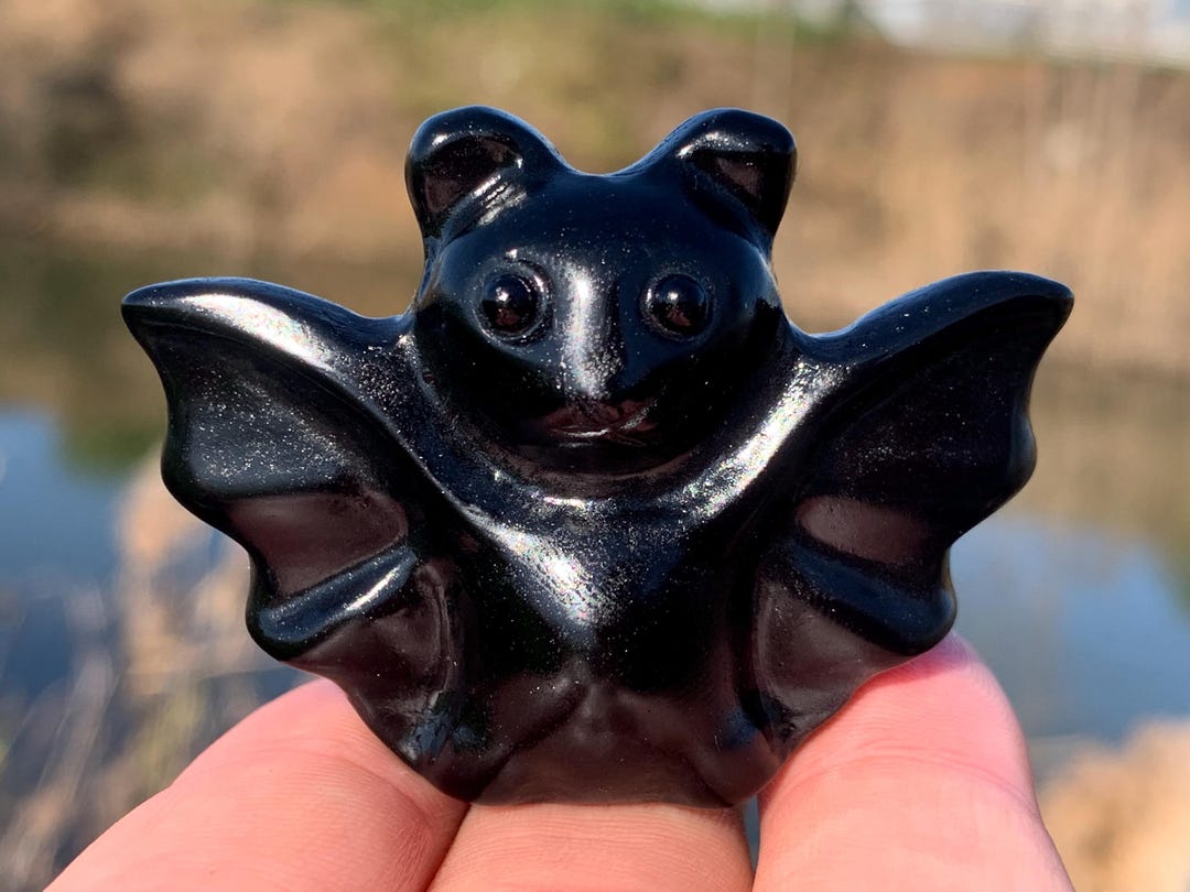 Hand Carved Obsidian Crystal Bat: Home Decor Gift (2 Inch) - Etsy