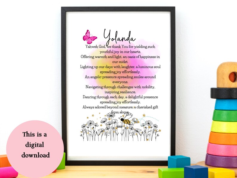 Personalized Wall Art Printables: Girls Prayers for 'Y' Names, Special ...