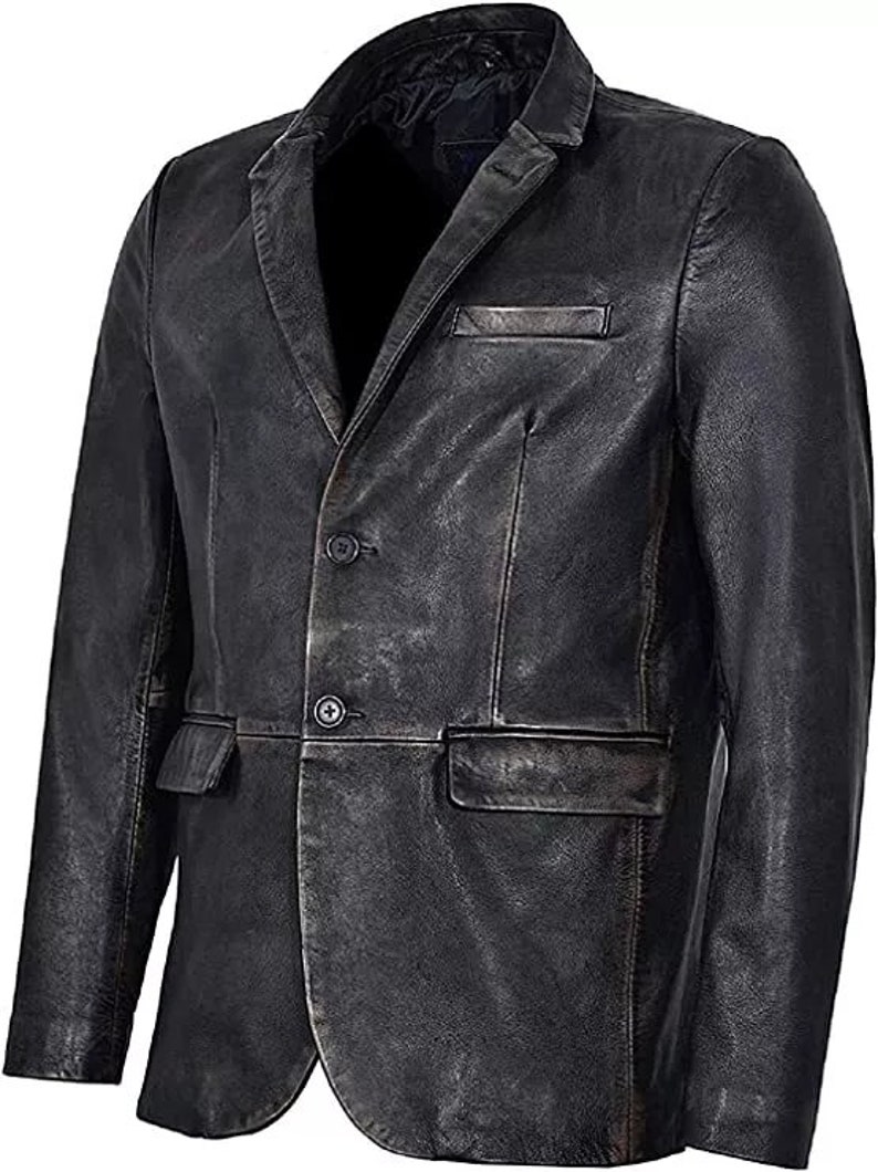 Men's Genuine Leather Blazer Jacket Two Button Distressed Black Coat , Men Leather Jacket - Etsy