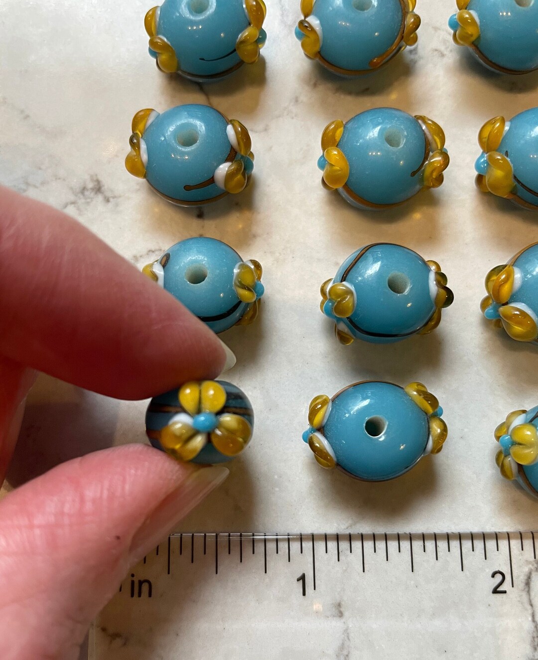 One Dozen (12) Lampwork Flower Blue Beads - Etsy