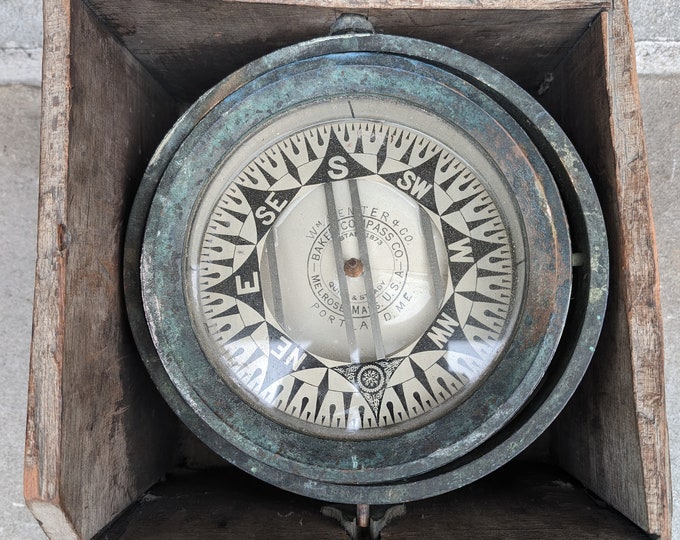 Early 1900s Brass Ship Compass Antique Gimballed Baker Compass Co. Est ...