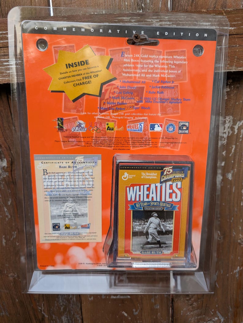 Mini Wheaties Box 75 Years of Champions 24K Gold Signature Babe Ruth NY ...