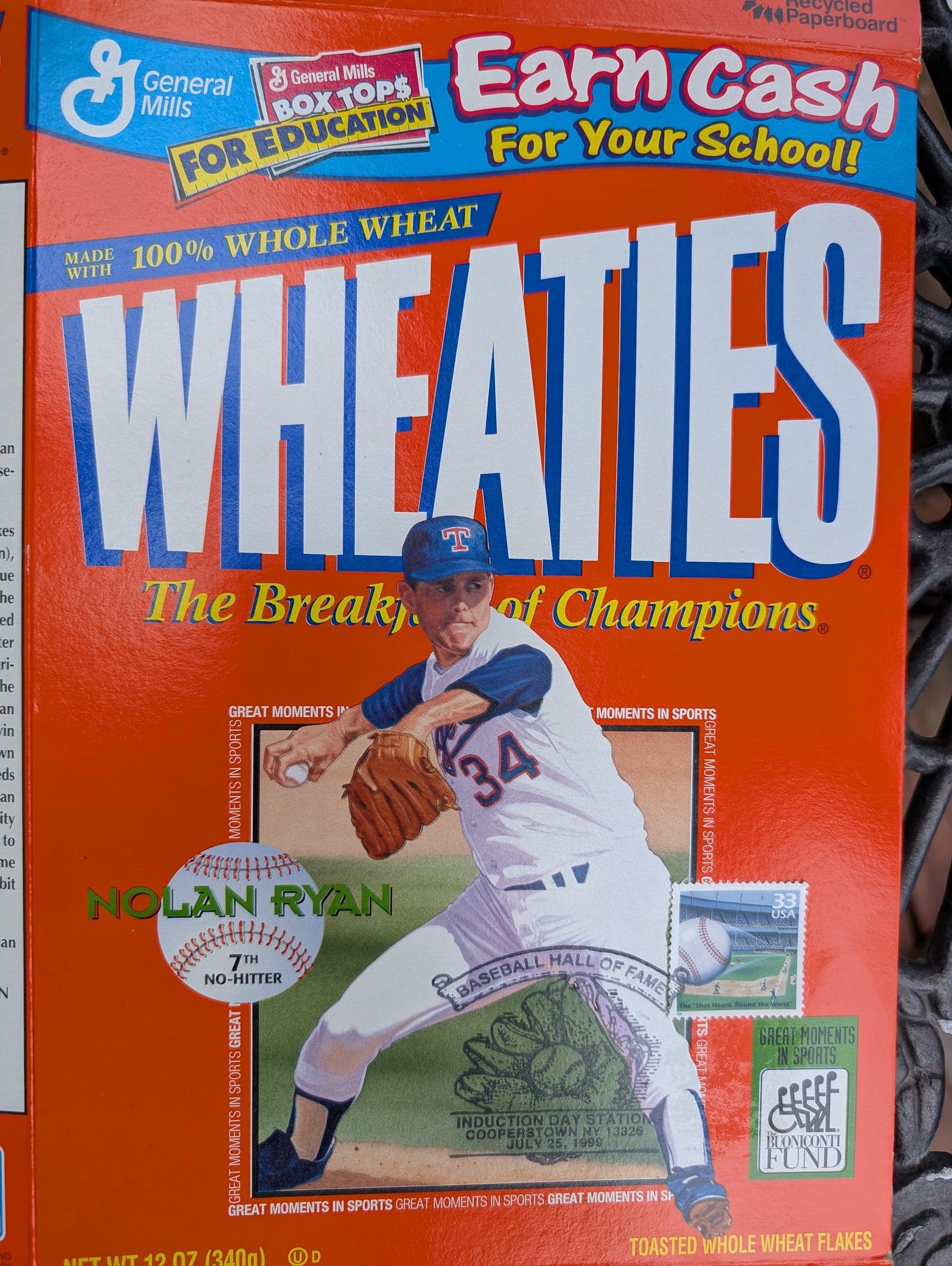Vintage 1990s Nolan Ryan Texas Rangers Wheaties Cereal Box With Hall of ...