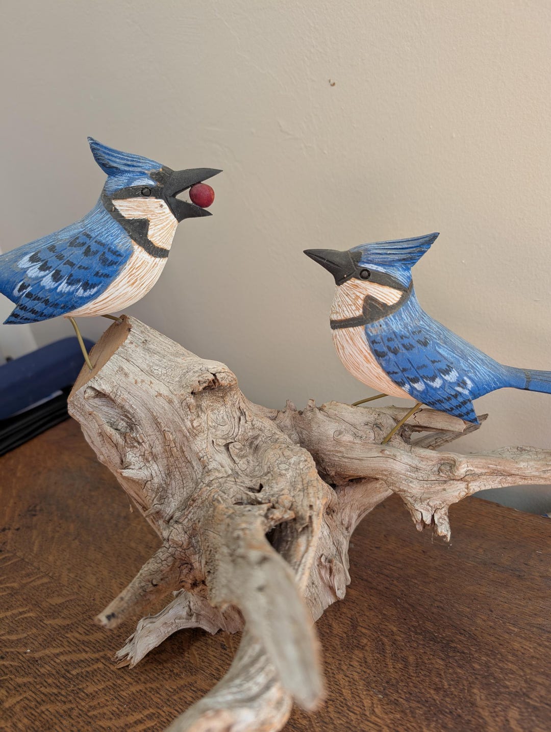 Vintage Hand Carved Blue Jays on Drift Wood Statue by Artist Eugene ...