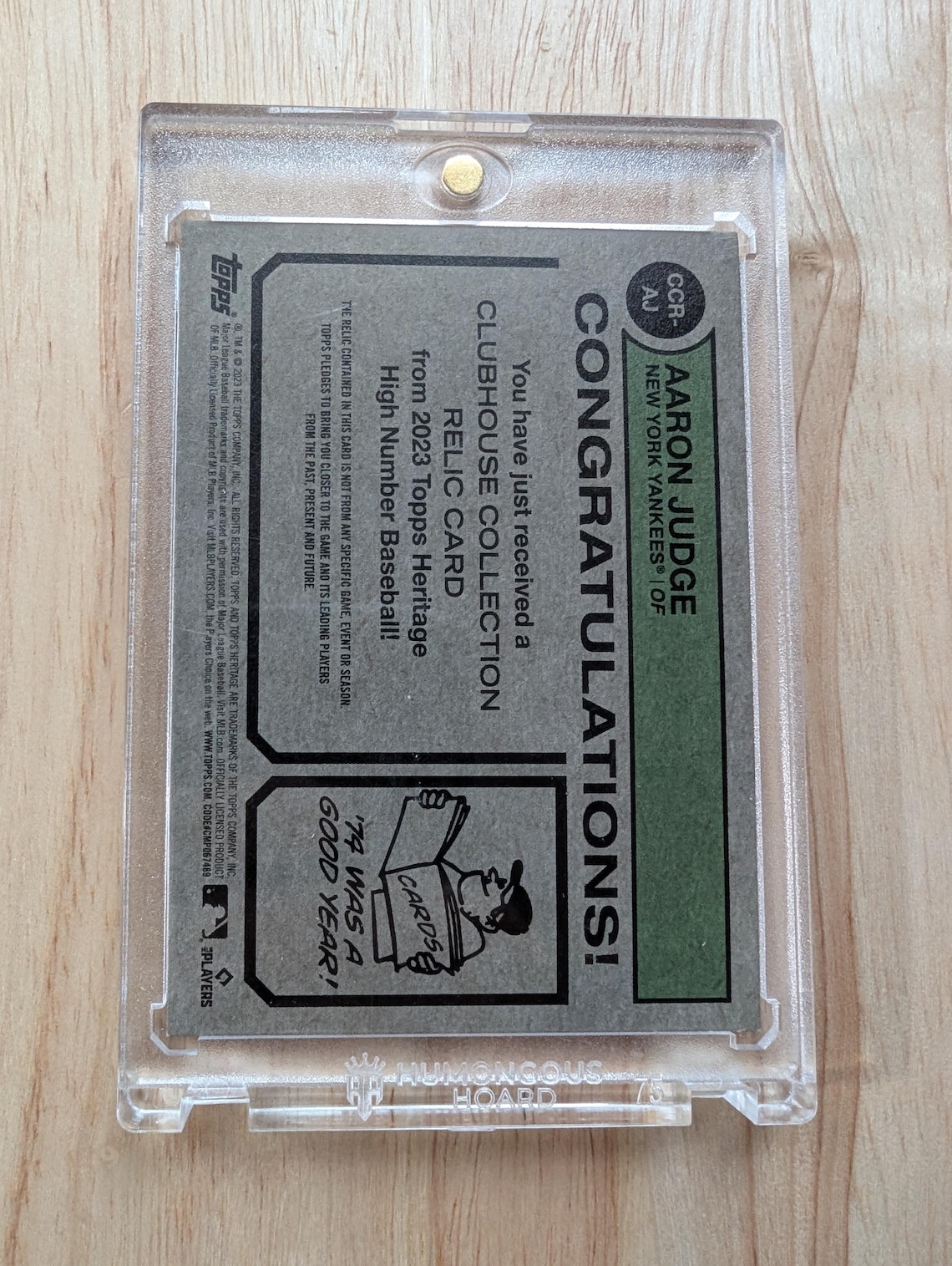 Aaron Judge Topps Heritage Clubhouse Collection Relic Card Contains a ...
