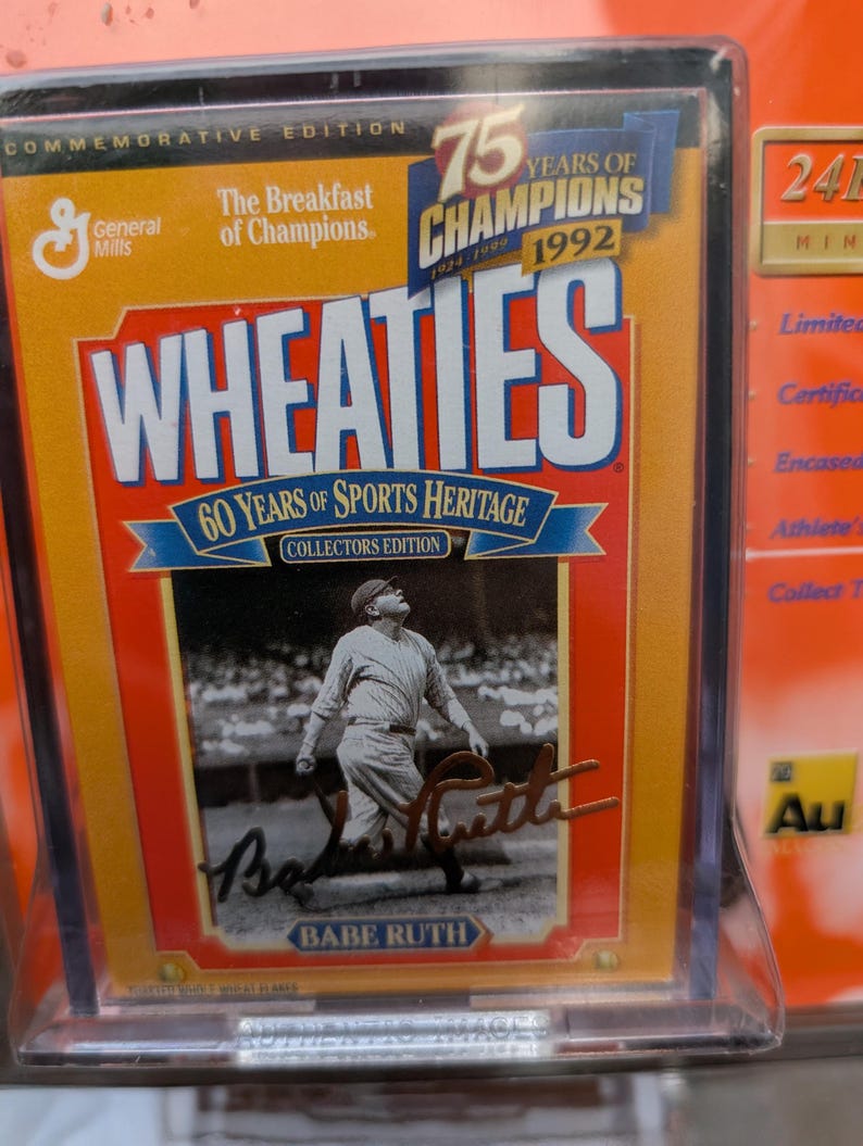 Mini Wheaties Box 75 Years of Champions 24K Gold Signature Babe Ruth NY ...