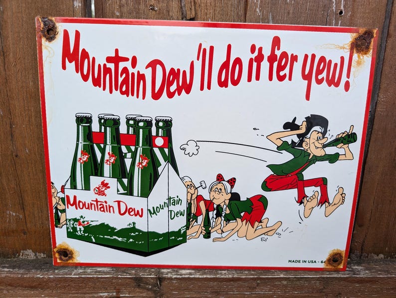 Vintage 1960s Mountain Dew Porcelain Sign. - Etsy