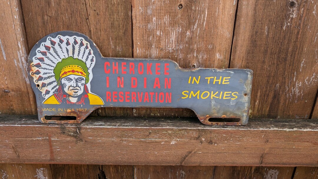 Vintage 1950s Cherokee Indian Reservation in the Smokies Porcelain Sign ...