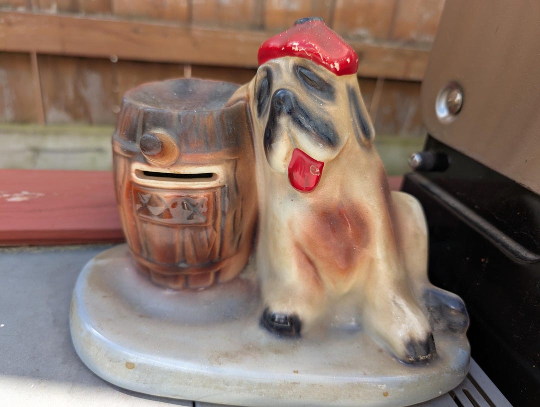 Vintage 1950s Ceramic Mccoy Pottery St Bernard Dog With Barrel Dresser ...
