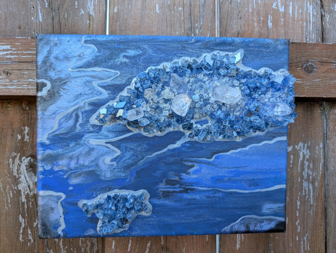 Original 3 Dimensional Oil Painting With Natural Crystals 8x10 Inch ...