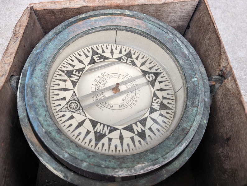 Early 1900s Brass Ship Compass Antique Gimballed Baker Compass Co. Est ...
