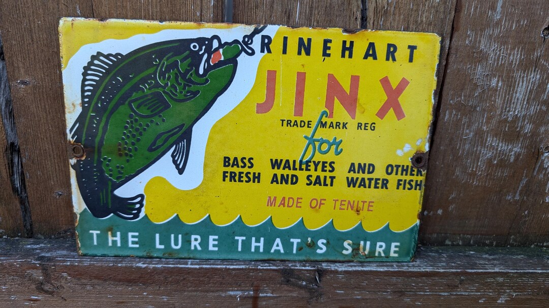 Vintage 1950s Rinehart Jinx the Lure Thats Sure Fishing Lure Porcelain ...