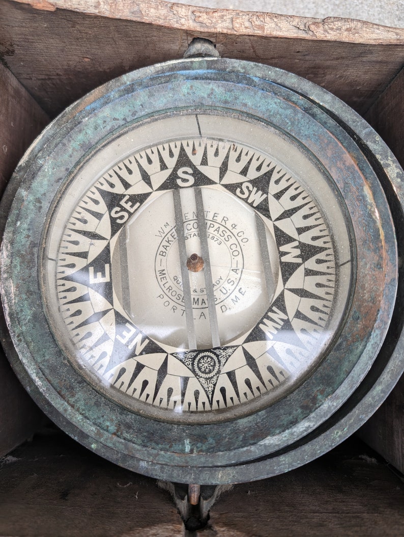 Early 1900s Brass Ship Compass Antique Gimballed Baker Compass Co. Est ...