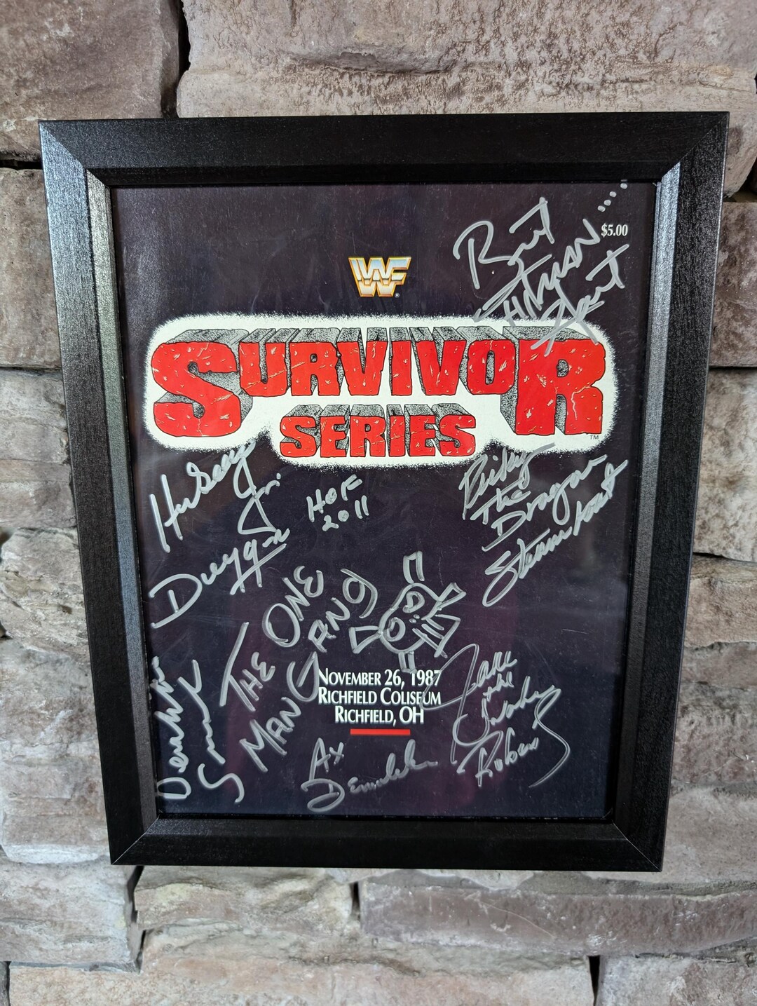 Autographed WWF 1987 Survivor Series Program 8 1/2 X 11 Inch Frame Bret ...
