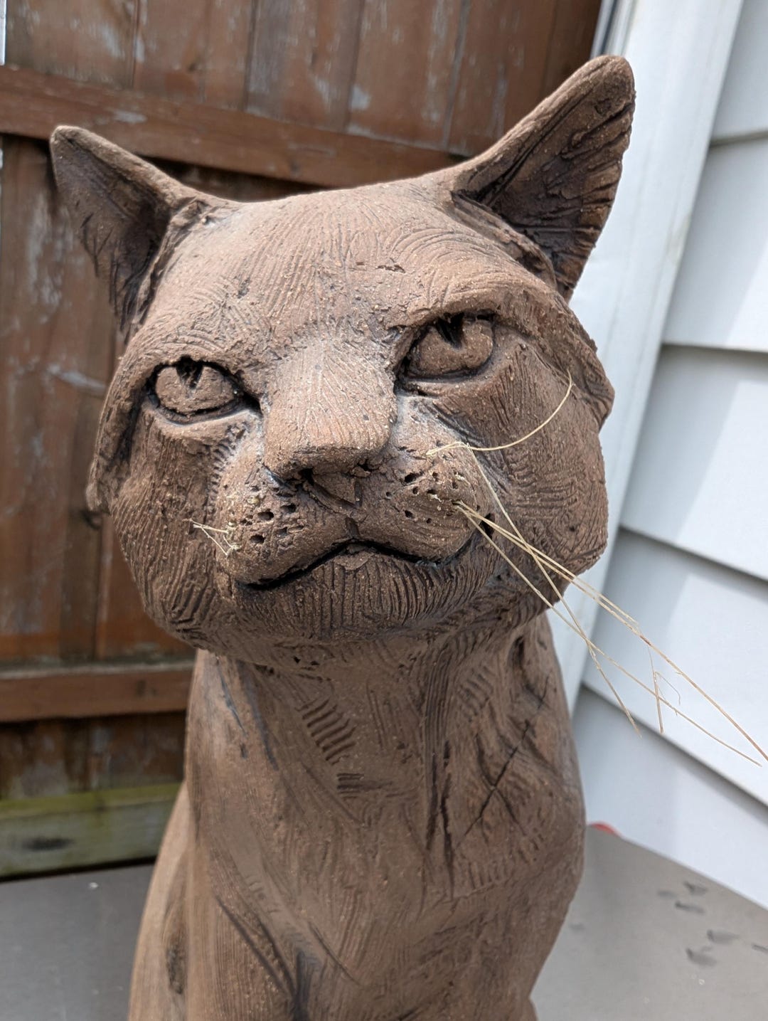 Folk Art Hand Sculpted Pottery Cat Sculpture by Artist David L Davis ...