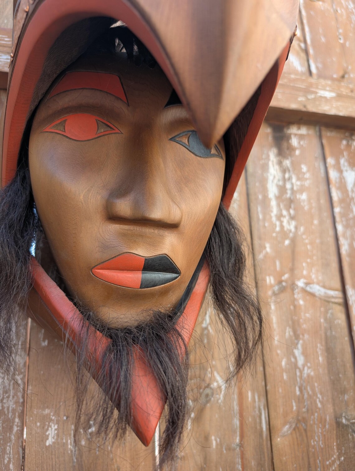Native American Folk Art Hand Carved Cedar Wood Mask With Brass ...