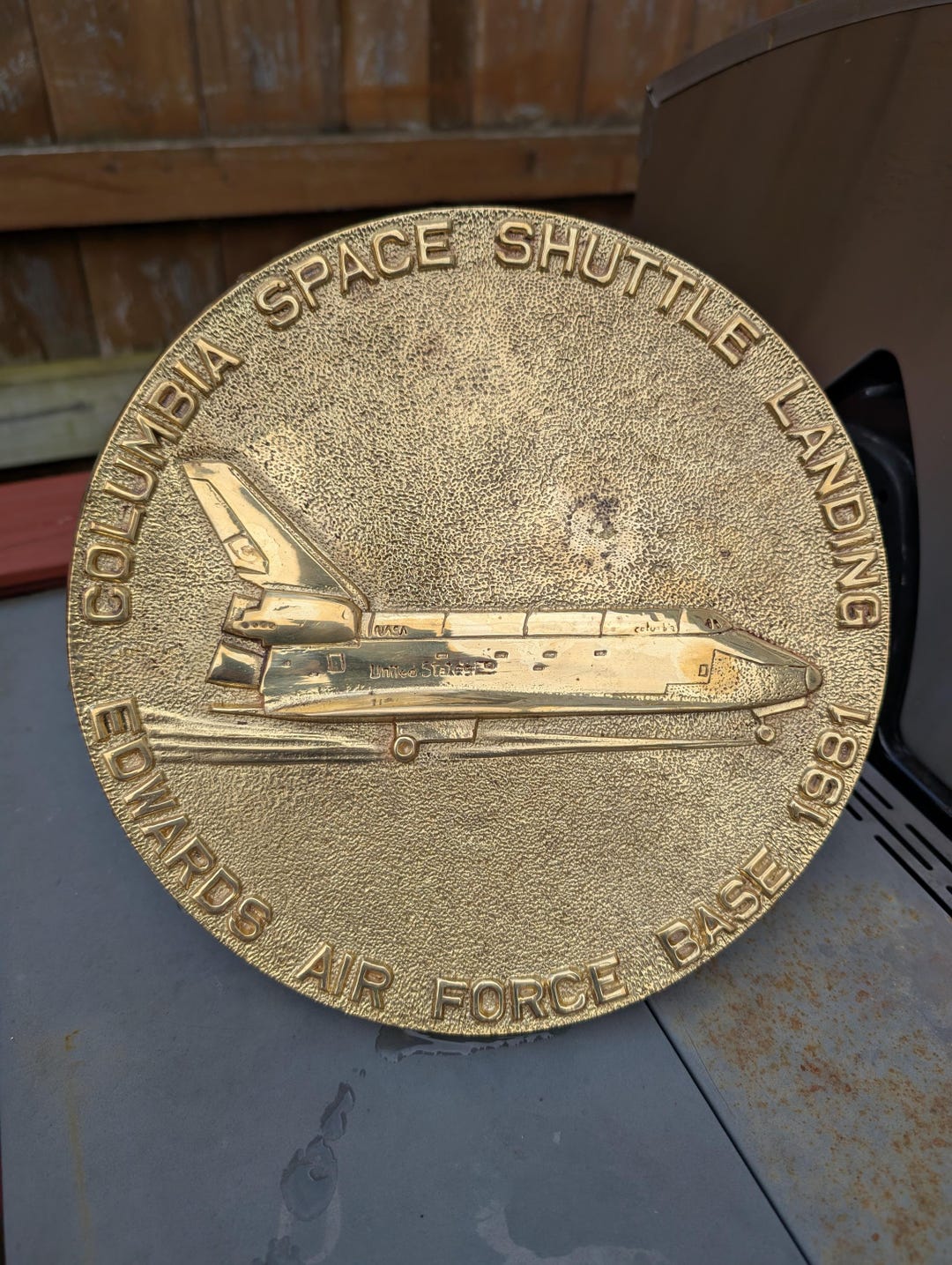 Vintage Brass Commemorative Plaque With Stand NASA Columbia Space ...