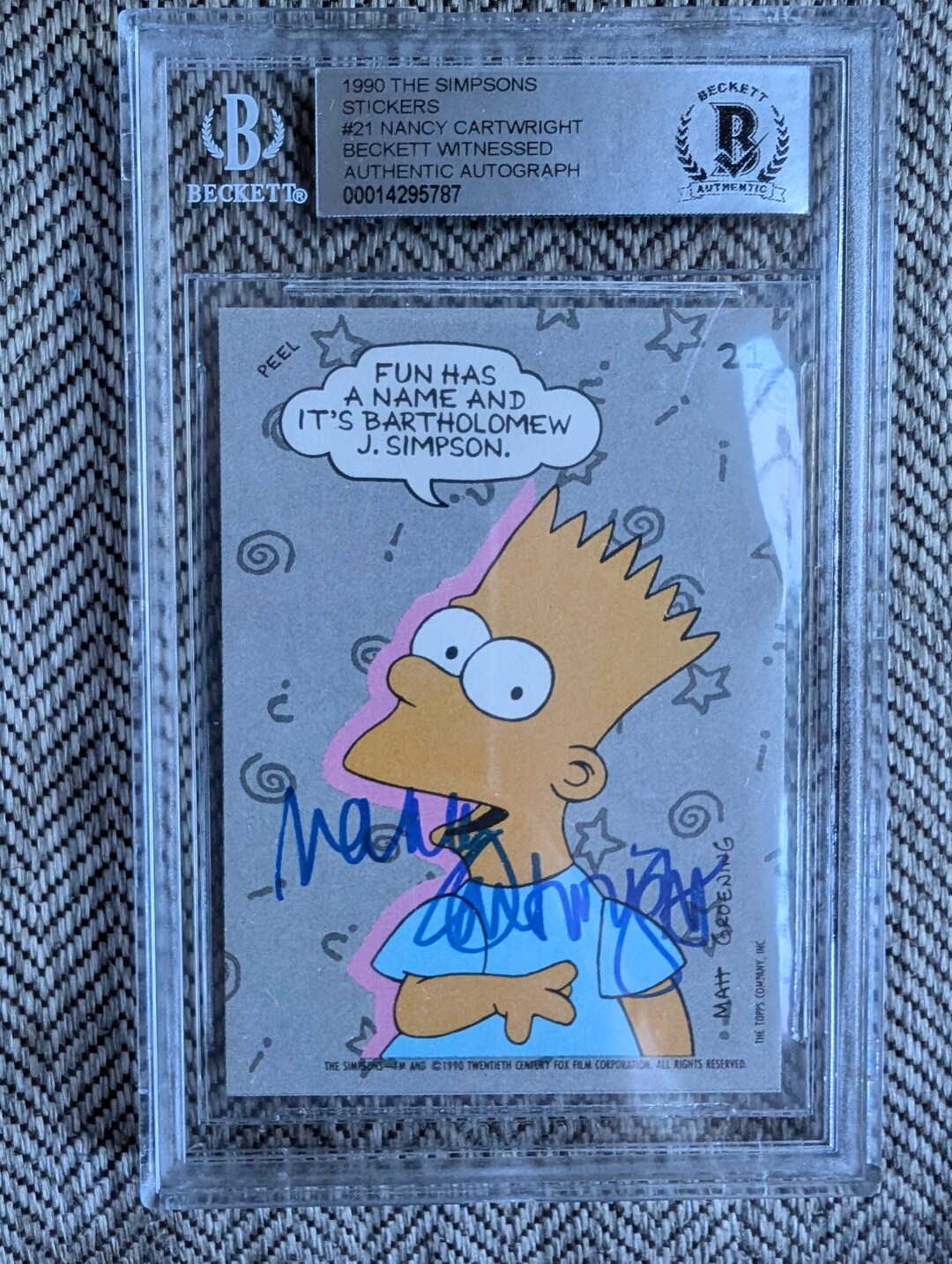 Autographed Nancy Cartwright Voice of Bart Simpson 1990 Topps Sticker ...