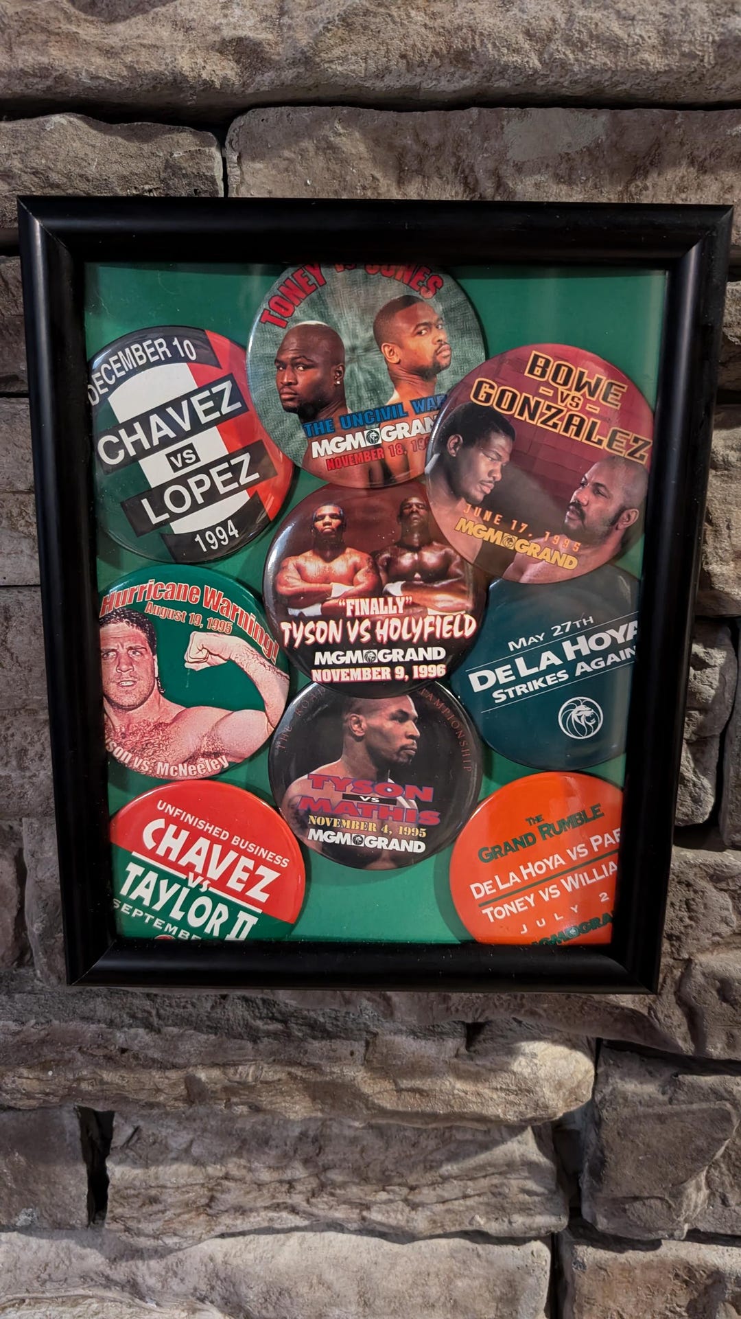 Vintage 1980s / 1990s Boxing Souvenir Button Collection in an 8x10 Inch ...