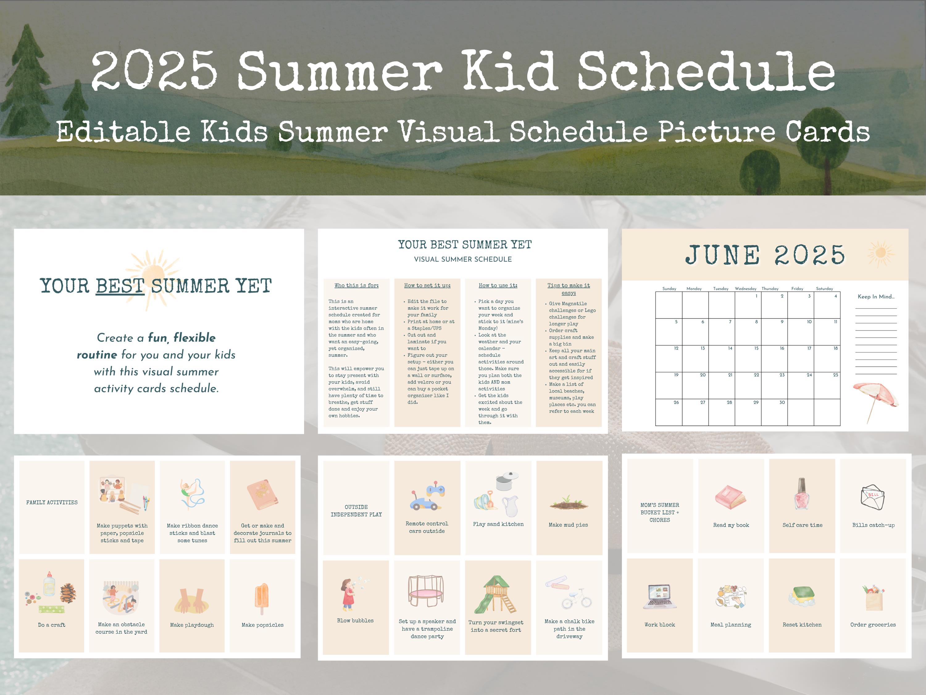 2025 Summer Kid Schedule | Printable Editable Kids Summer Visual ...