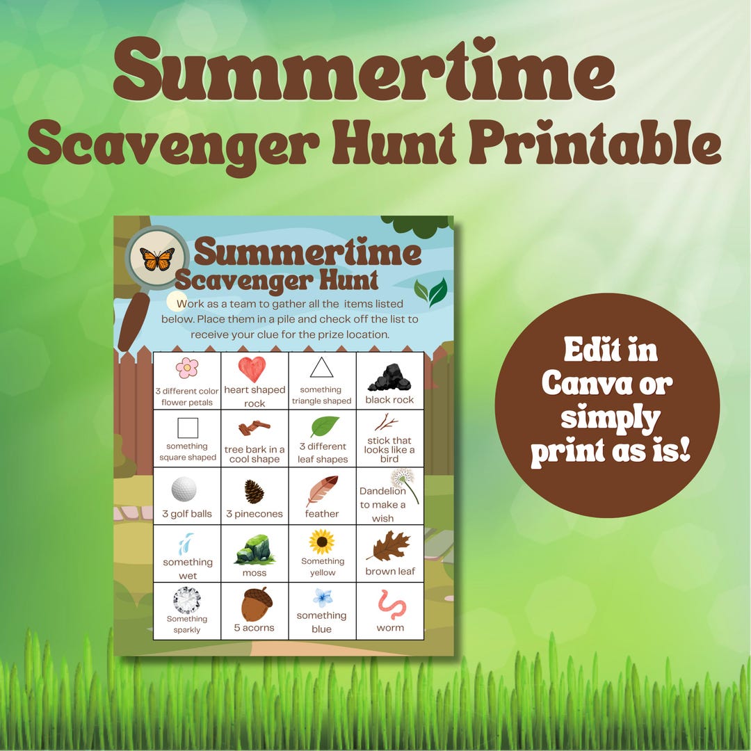 Summer Scavenger Hunt Printable Kids Activity | Birthday Party Game ...