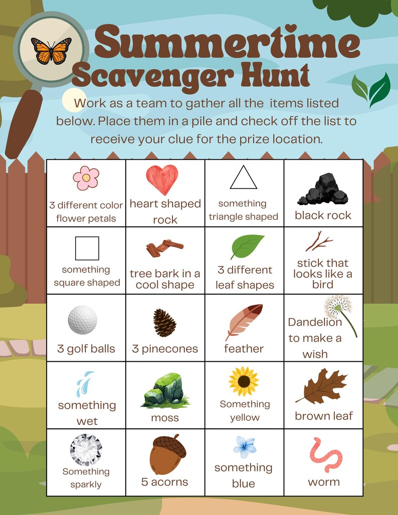 Summer Scavenger Hunt Printable Kids Activity | Birthday Party Game ...
