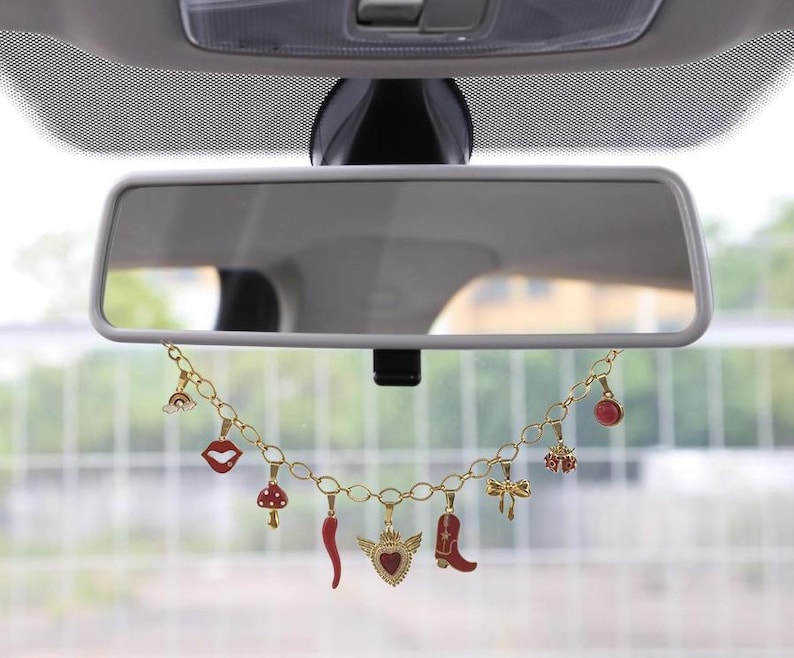 Gold Custom Car Mirror Charm, Choose 7 or 9 Charms, Personalized ...