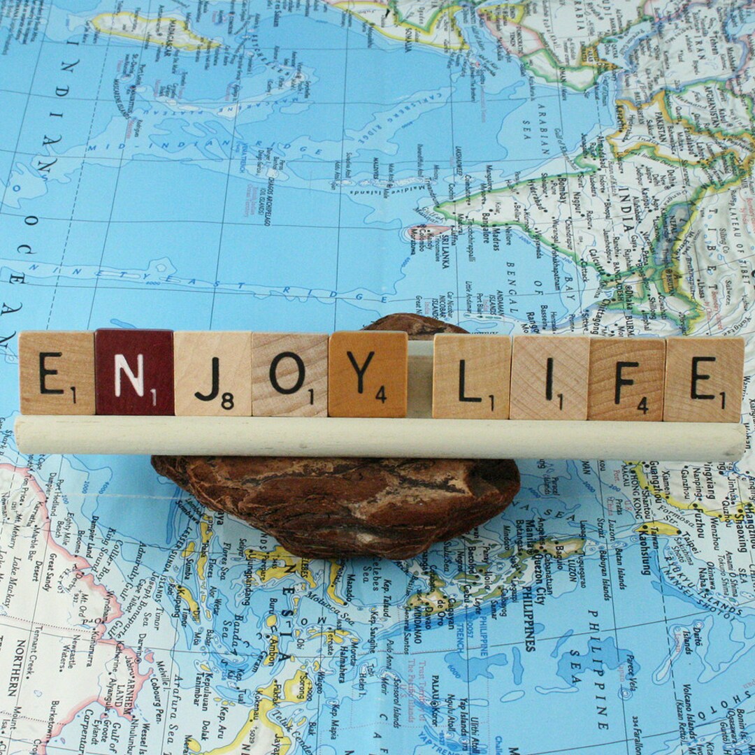 ENJOY LIFE Scrabble Letters Sign | Recycled Eco Friendly | Genuine Game ...