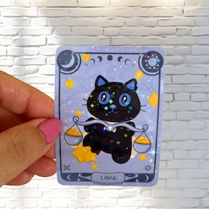 Libra Zodiac Sticker - Holographic Sticker - Cat Sticker - Zodiac ...