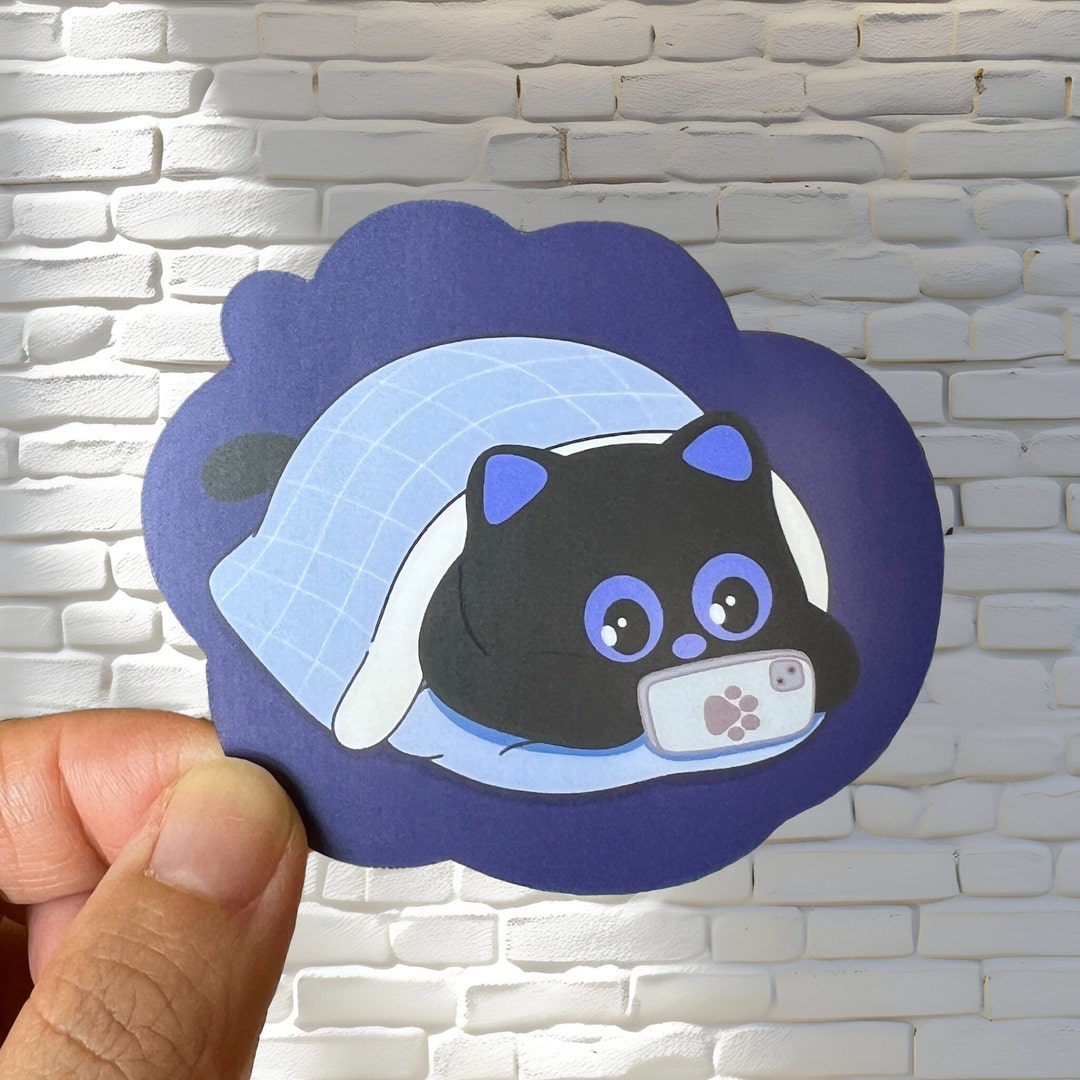 Funny Black Cat Matte Finish Sticker - Lazy Cat Sticker - Cat Staying ...