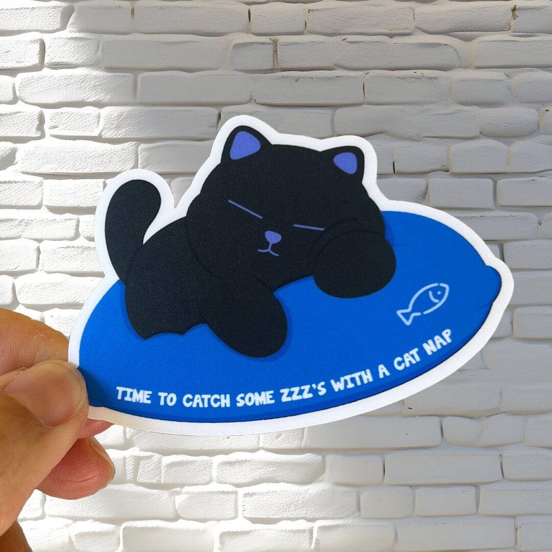 Sleepy Black Cat Sticker - Catch Some Zzz's Cat Nap Sticker - Cute Cat ...