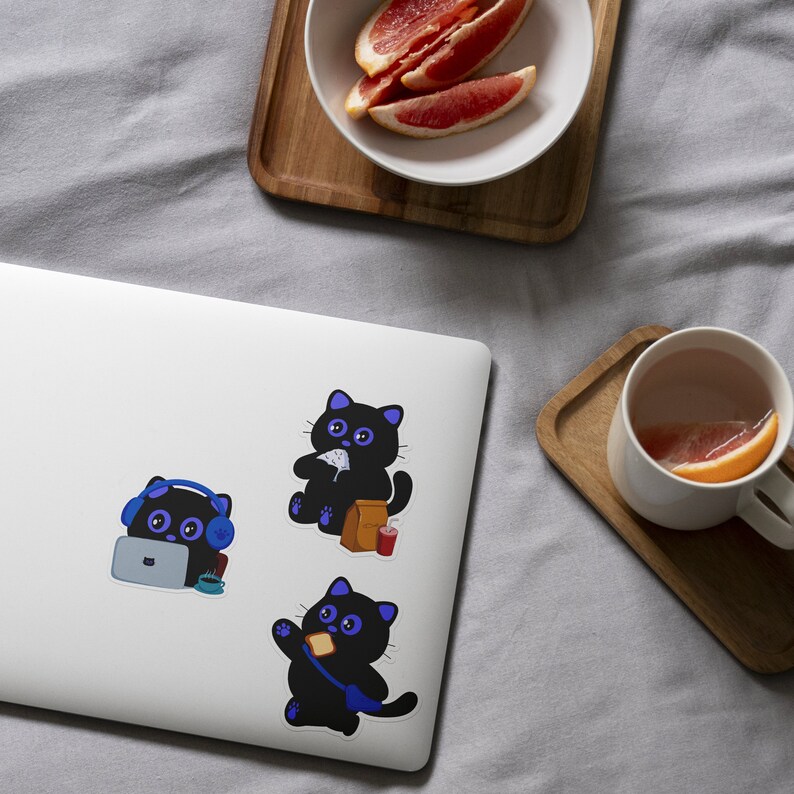 Busy Work Day Black Cat Sticker Pack – Laptop, Bath, Lunch, Handmade ...