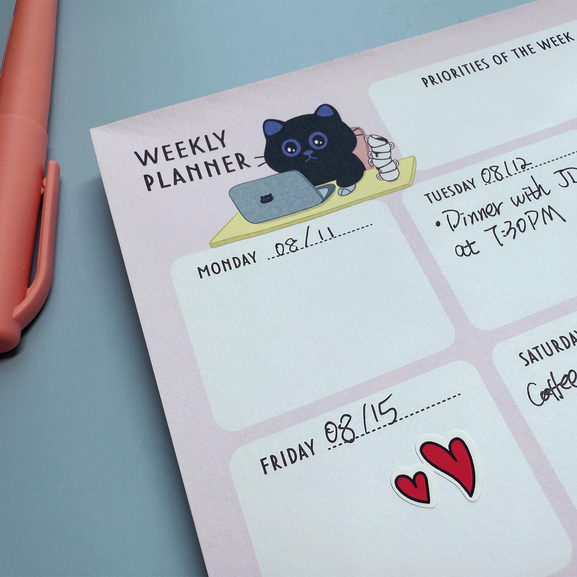 Black Cat Weekly Planner Pad: A5 Desk Organizer With Stickers - Etsy