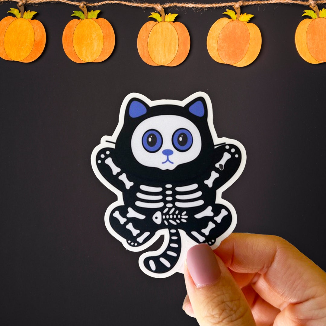 Halloween Skeleton Cat Sticker for Laptop, Water Bottle - Etsy