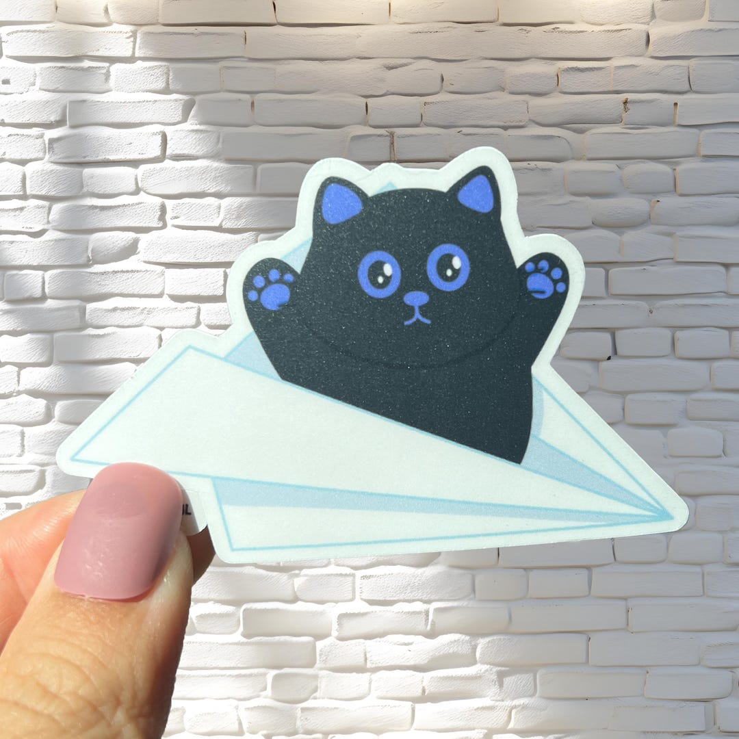 Paper Plane Kitty Sticker - Cute Cat Travel Adventure Sticker - Perfect ...