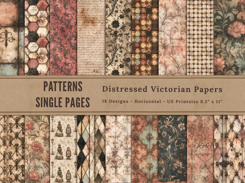 Victorian Printable Paper Kit, 18 Distressed Backgrounds, Digital Junk ...