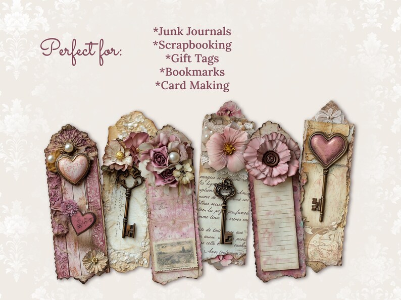 Rustic Rose Tags & Bookmarks – Printable Junk Journal Ephemera ...