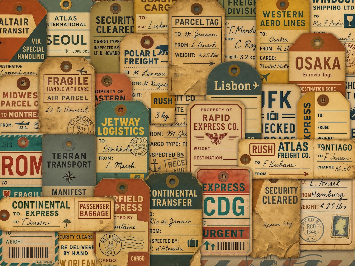 56 Vintage Luggage Tags – Printable Travel Ephemera Kit for Junk ...