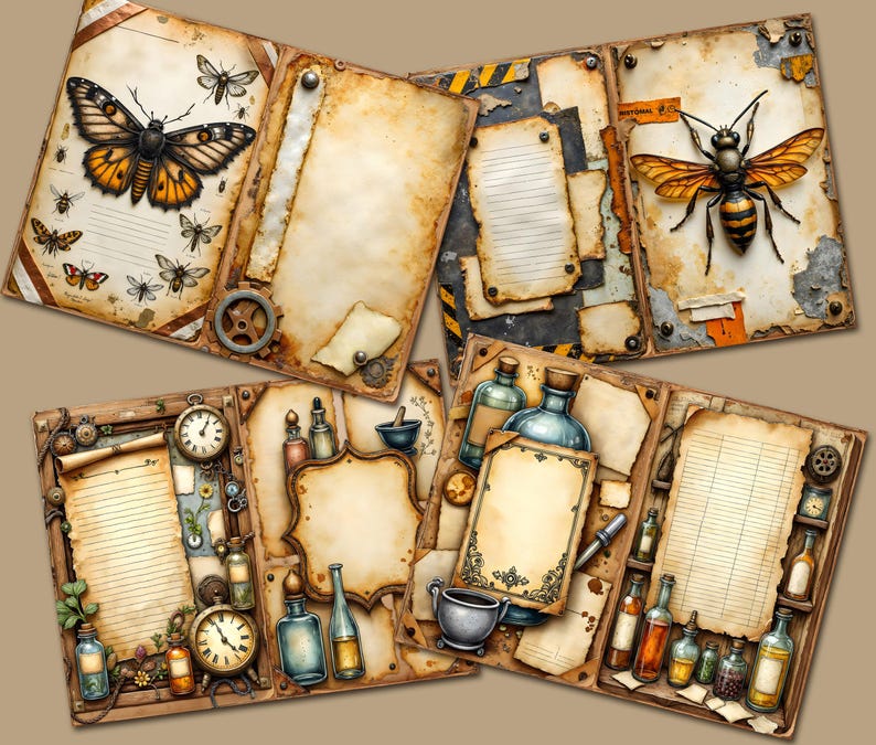 Junk Journal Kit Printable, Steampunk Note Pages, Vintage Writing Paper ...