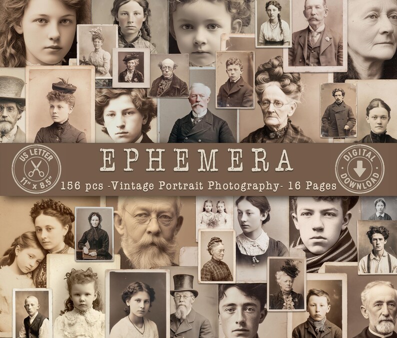 Printable Ephemera Kit, Vintage Portrait Photos, Antique People Cutouts ...