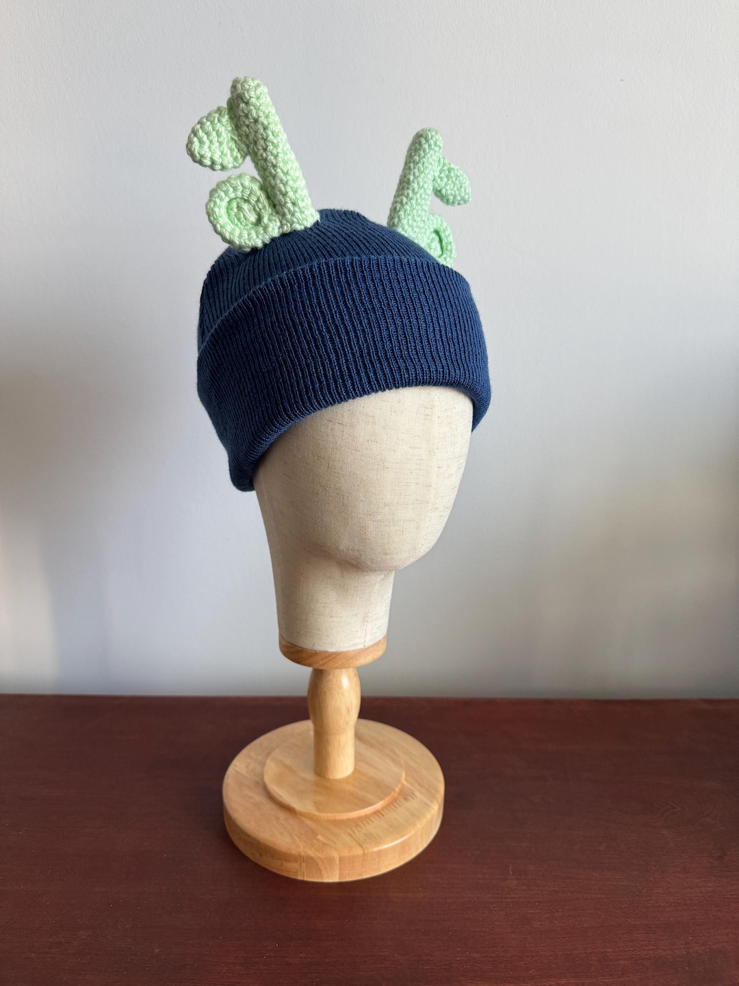 Navy Blue Deer Beanie - Hand-kitted Winter Hat With Handmade Antlers ...