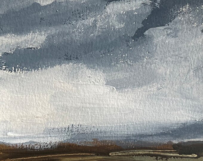 Original Abstract Landscape Painting Blue Stormy Sky Grey and Brown ...