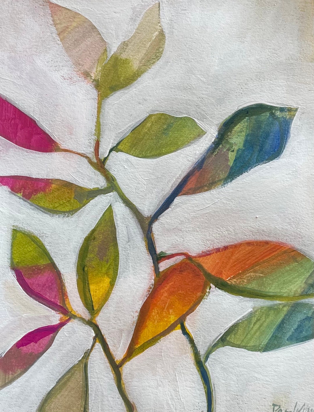 Original Abstract Plant Painting 9x12 on Art Paper Colorful Leaves - Etsy