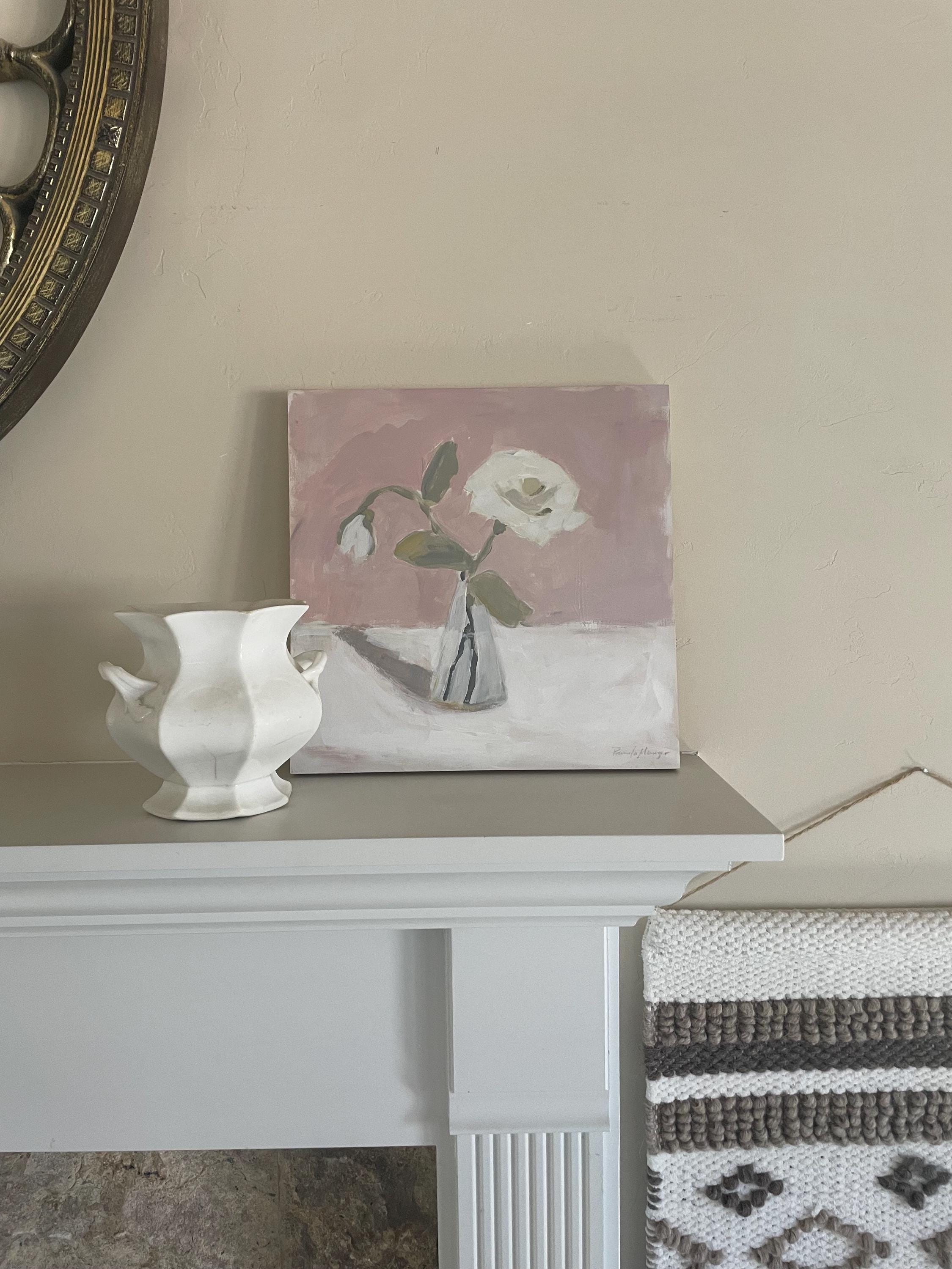 Original Floral Painting White Roses Pink and White Muted Colors - Etsy