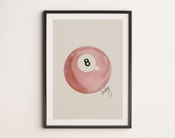 Vintage Pool Ball Print, Lucky 8 Ball Wall Art, Retro Hand Drawn Poster ...
