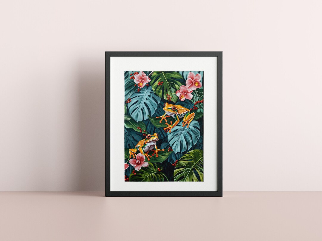 Jungle Frogs Animal Print, Maximalist Colorful Wall Art, Tropical ...