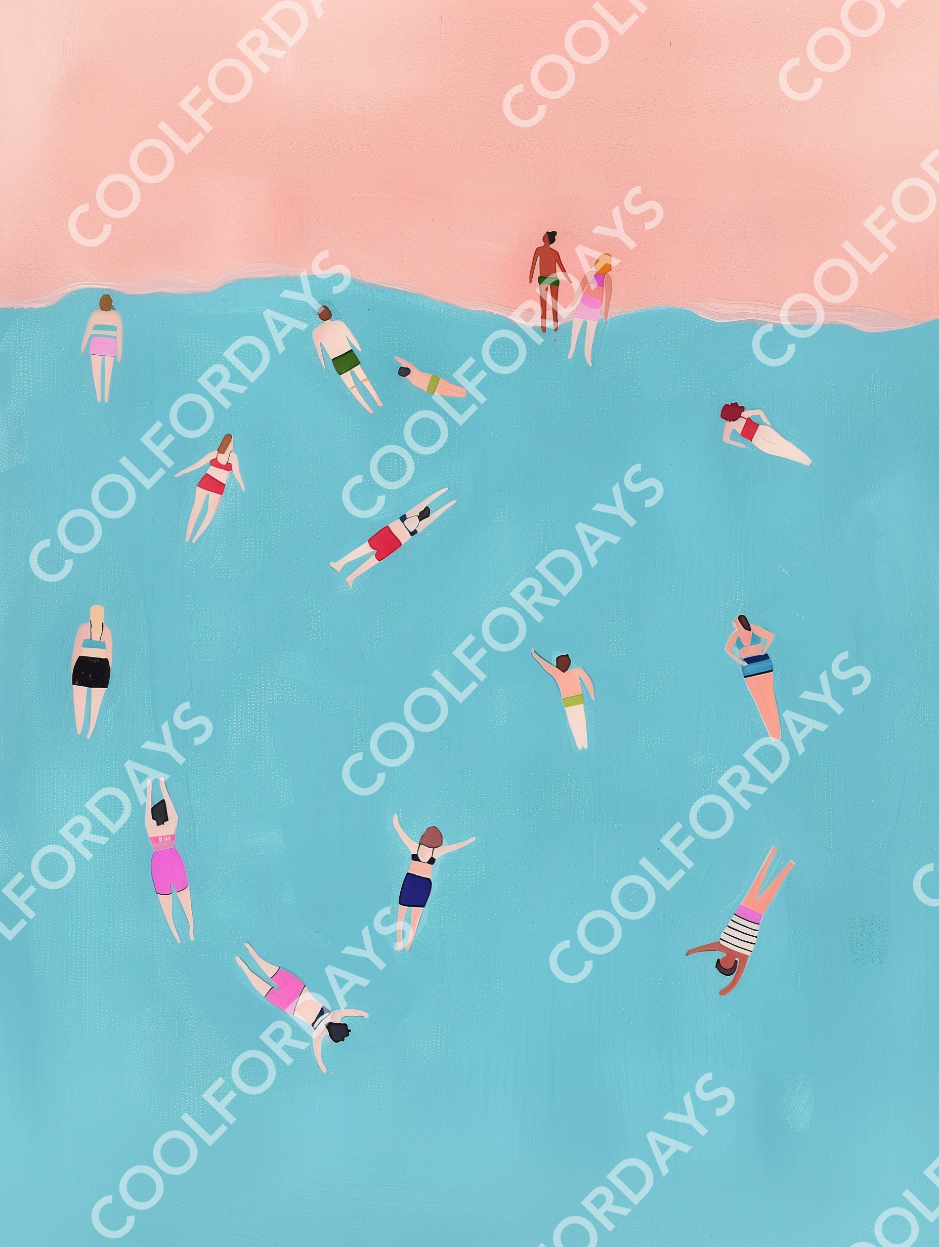 Ocean Swimmers Wall Art, Minimalist People Swimming, Gouache Painting ...
